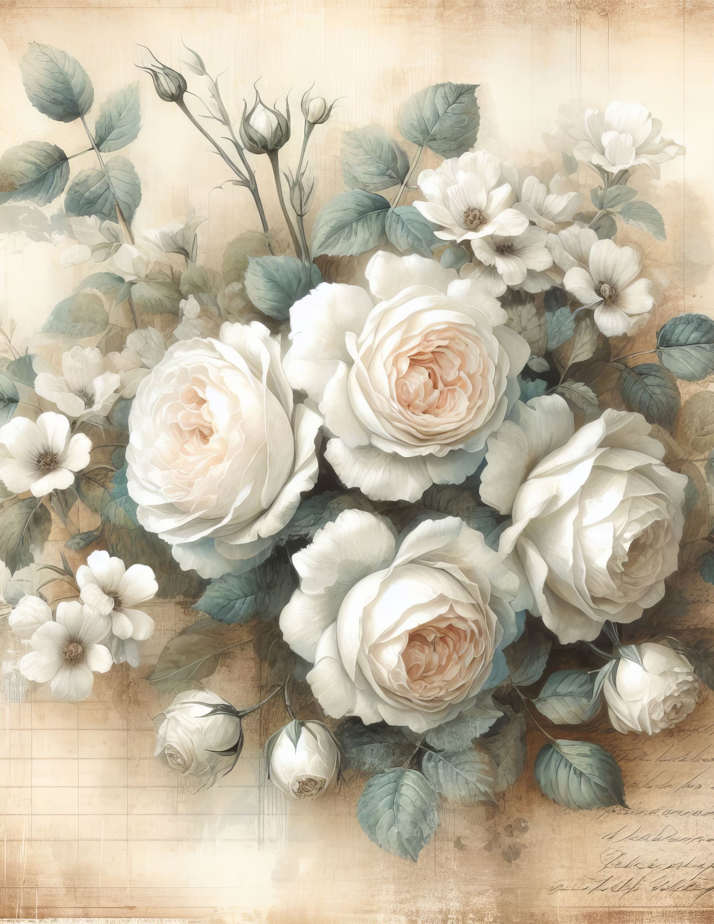 Vintage White Roses Clipart Bundle 10 High Res Watercolor Jpgs for Junk ...