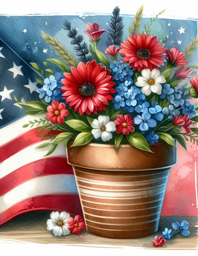 USA Patriotic Flowers Clipart Bundle 10 High Res Watercolor Jpgs for ...