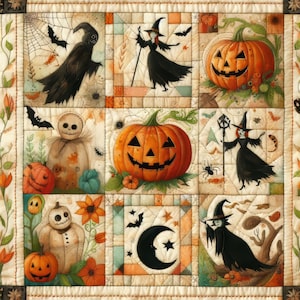 Halloween Quilts Clip Art Bundle 10 High Res Watercolor Jpgs for Junk ...