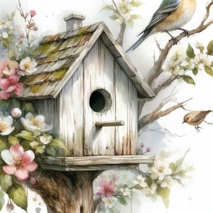 White Birdhouse: 10 High Res Watercolor Jpgs, Junk Journaling ...