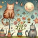 Whimsical Cats Clip Art 10 High Res Watercolor Jpgs for Junk Journaling ...