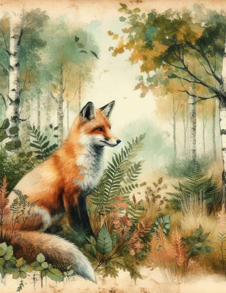 Fox in Woods 10 High Res Watercolor Jpgs for Junk Journaling, Scrapbook ...