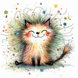 Happy Cat Clip Art 10 High Res Watercolor Jpgs for Junk Journaling ...