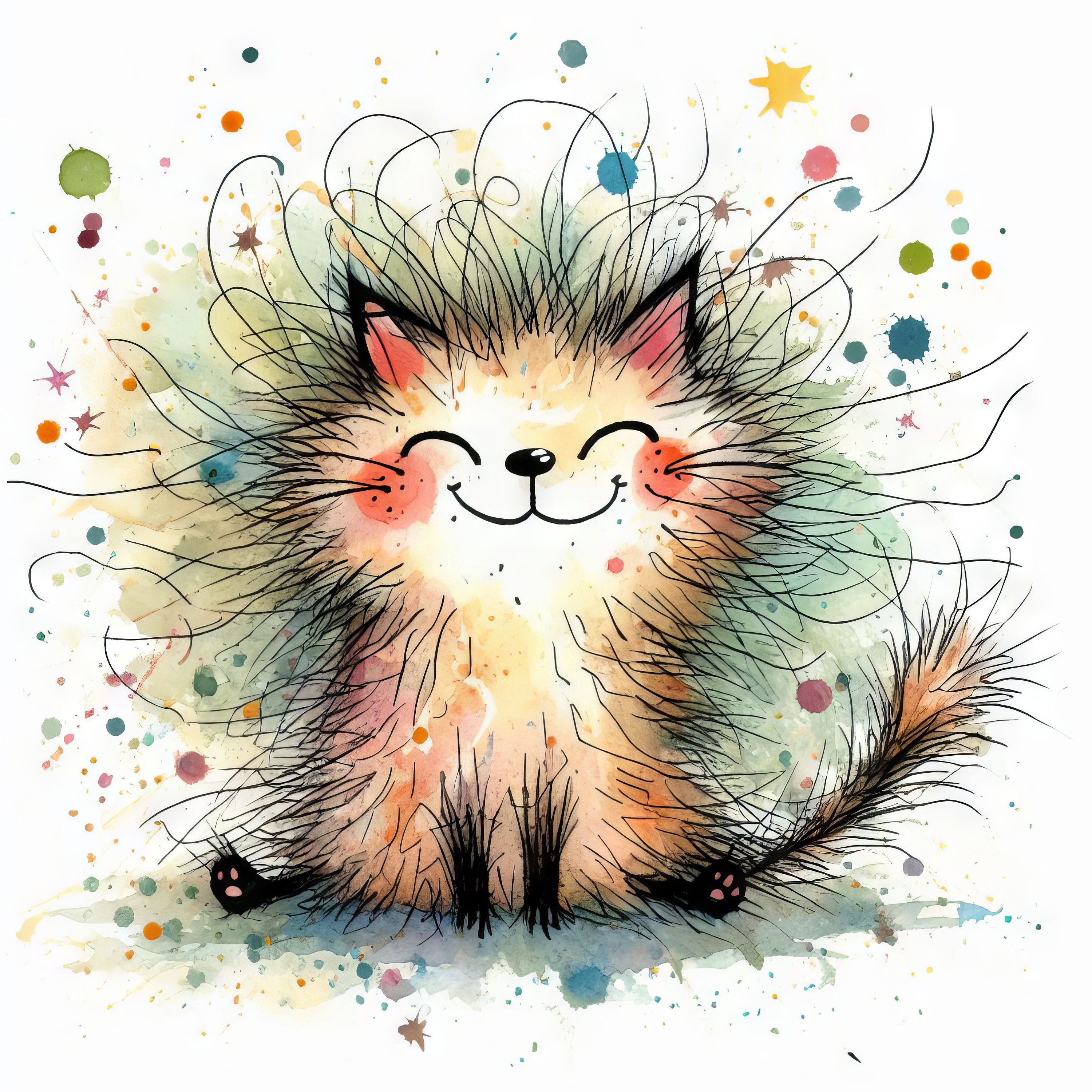 Happy Cat: Clip Art, 10 High Res Watercolor Jpgs, Junk Journaling ...