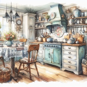 Country Kitchen Clip Art 10 High Res Watercolor Jpgs for Junk ...