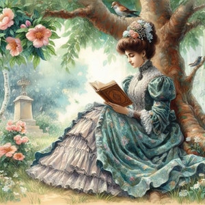 Victorian Afternoon Reading Clip Art Bundle 10 High Res Watercolor Jpgs ...