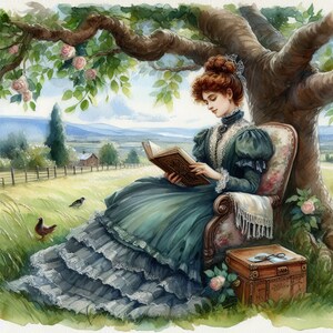 Victorian Afternoon Reading Clip Art Bundle 10 High Res Watercolor Jpgs ...