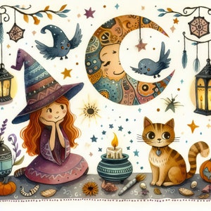 Whimsical Witch: Clip Art, 10 High Res Watercolor Jpgs, Junk Journaling ...