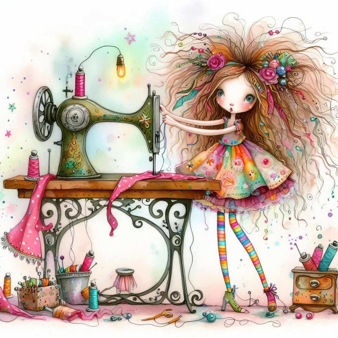 Whimsical Sewing Clip Art 10 High Res Watercolor Jpgs for Junk ...