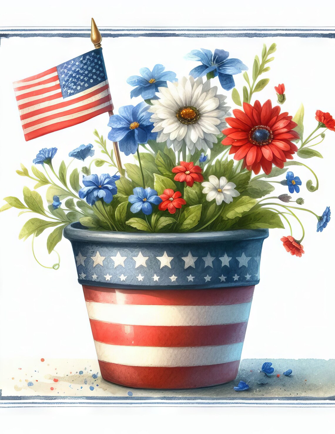 USA Patriotic Flowers Clipart Bundle 10 High Res Watercolor Jpgs for ...