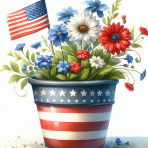 USA Patriotic Flowers Clipart Bundle 10 High Res Watercolor Jpgs for ...