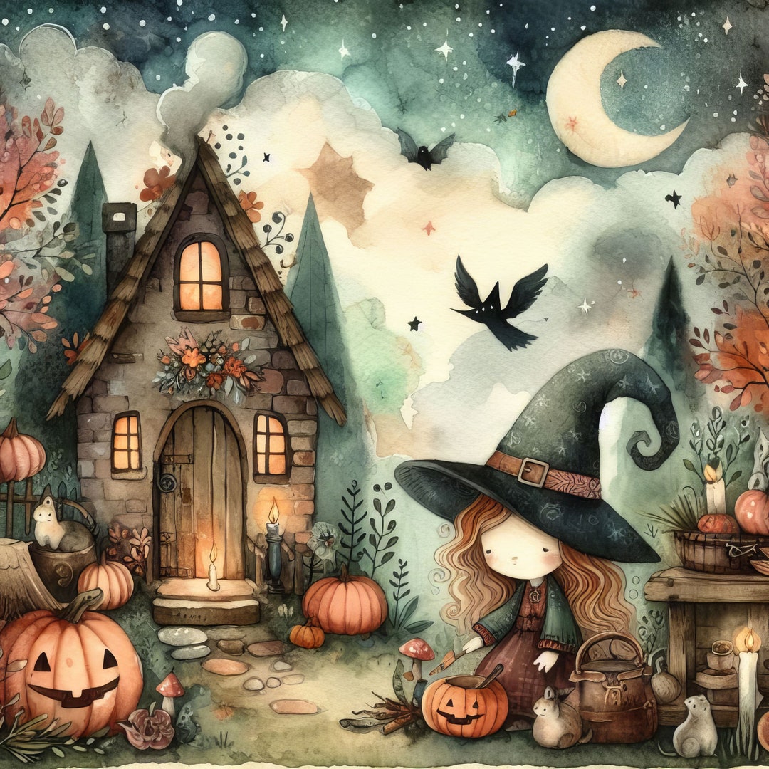 Whimsical Witch: Clip Art, 10 High Res Watercolor Jpgs, Junk Journaling ...