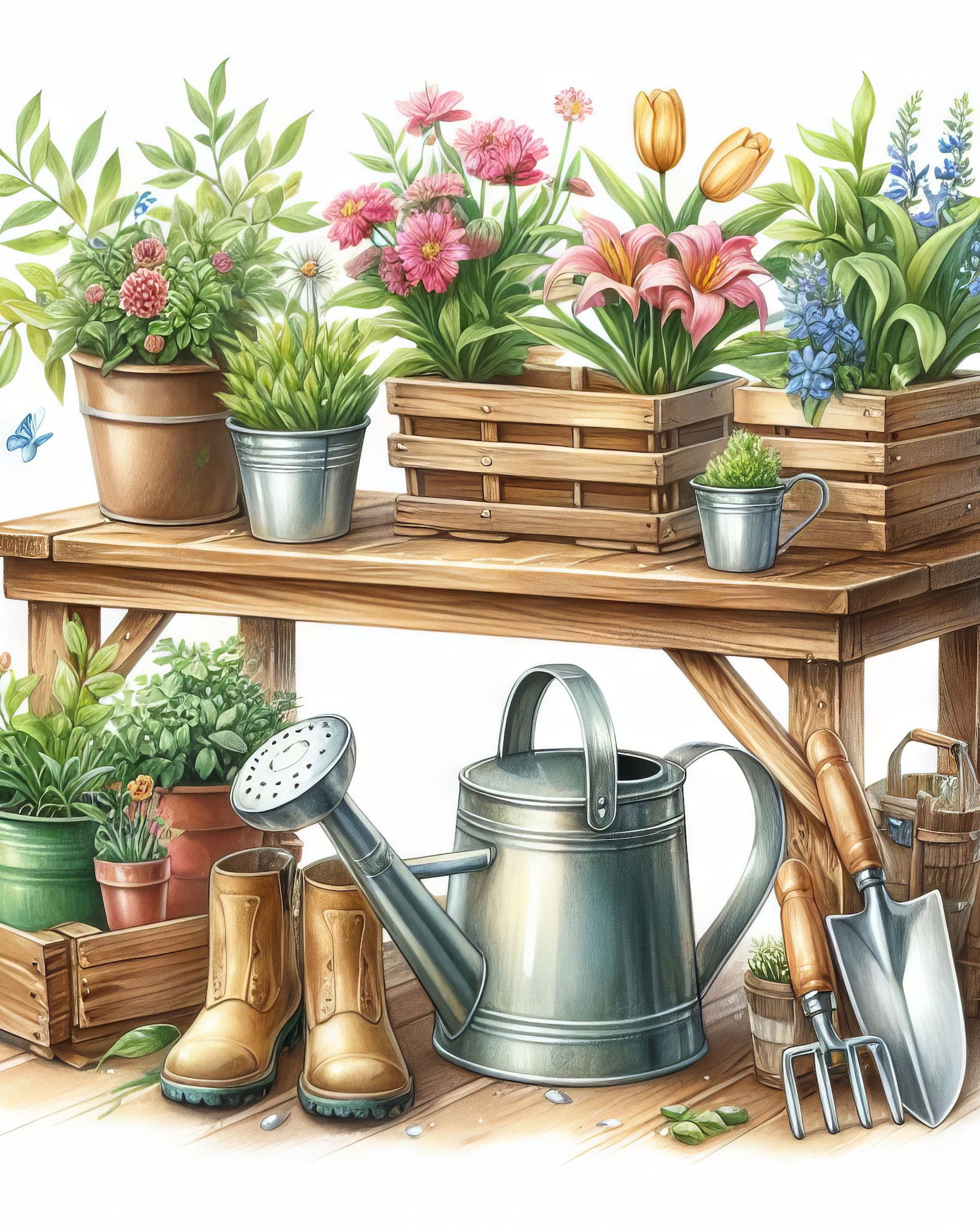 Gardening Tools Clip Art Kit 10 High Res Watercolor Jpgs for Junk ...
