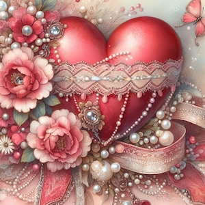 Boho Fancy Red Heart Clipart Bundle 10 High Res Watercolor Jpgs for ...