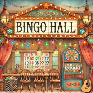 Bingo Hall: 10 High Res Watercolor Jpgs, Junk Journaling, Scrapbooking ...