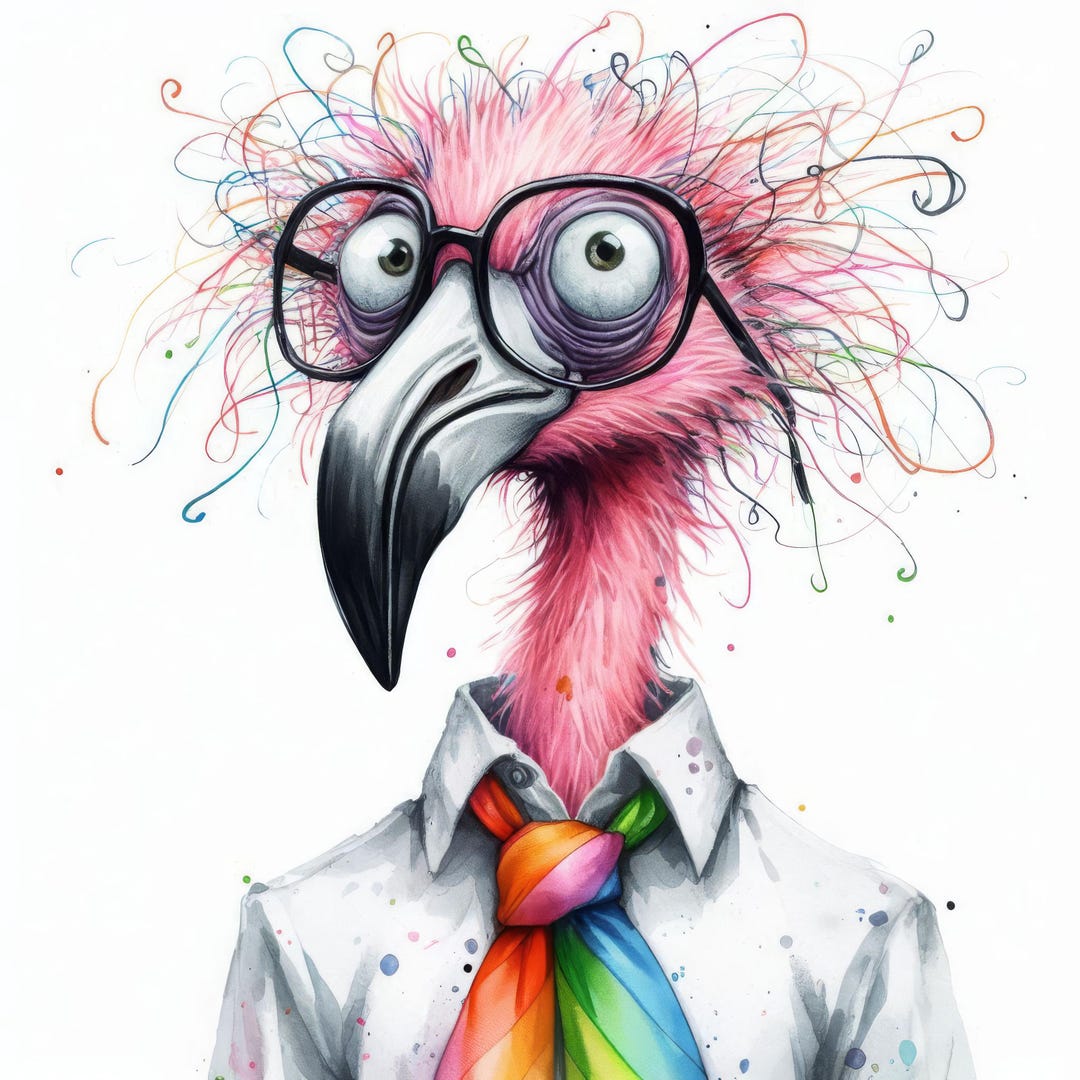 Quirky Working Flamingos 10 High Res Watercolor Jpgs for Junk ...