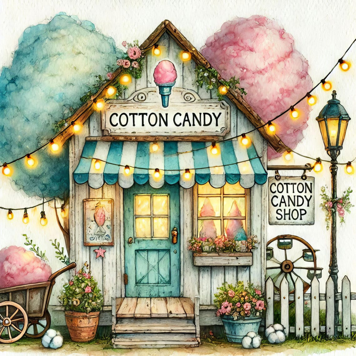 Cotton Candy Shop: Clip Art, 10 High Res Watercolor Jpgs, Junk ...