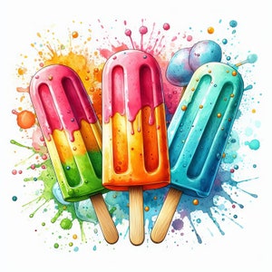 Yummy Summer Popsicles Clip Art 10 High Res Watercolor Jpgs for Junk ...