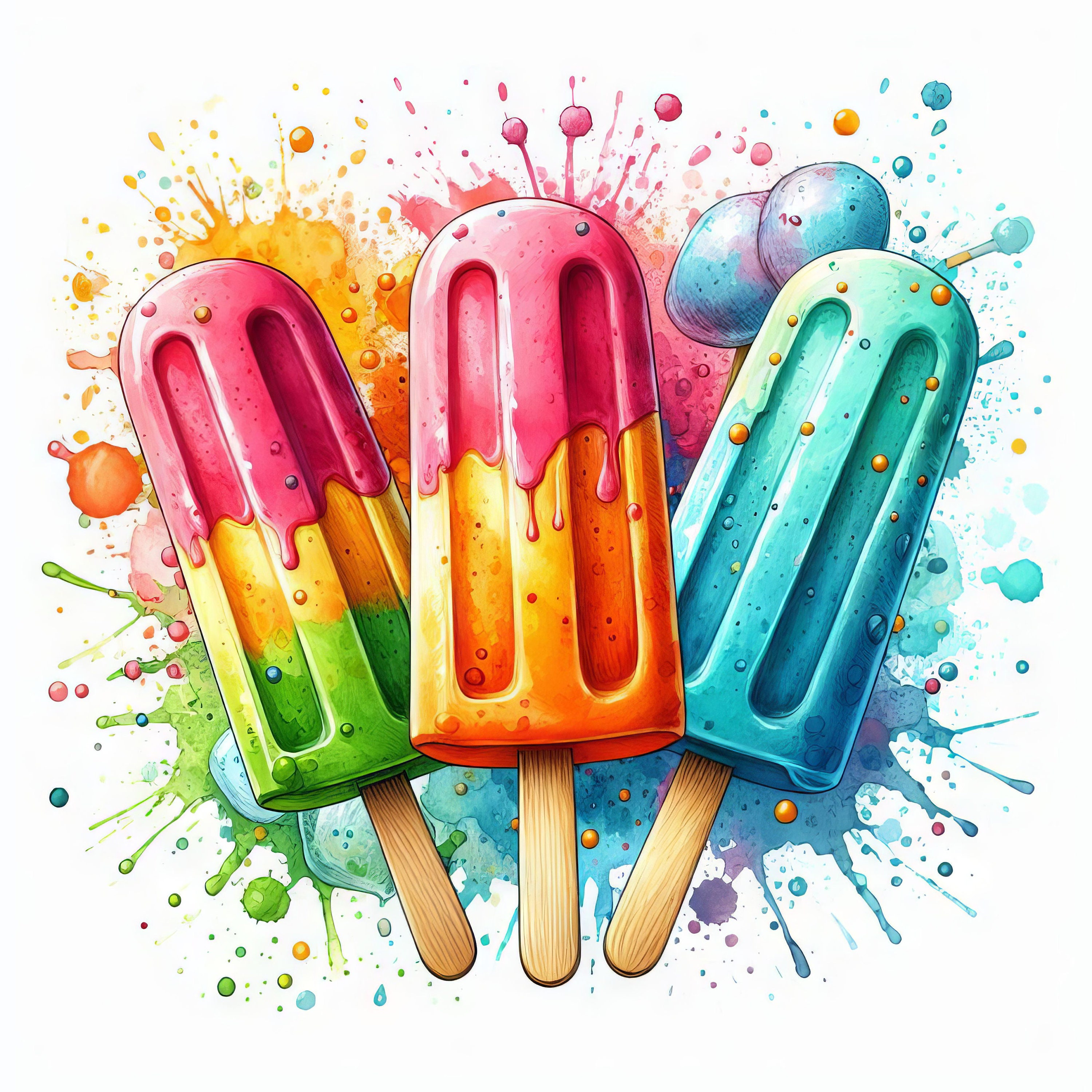 Yummy Summer Popsicles: Clip Art, 10 High Res Watercolor Jpgs, Junk ...