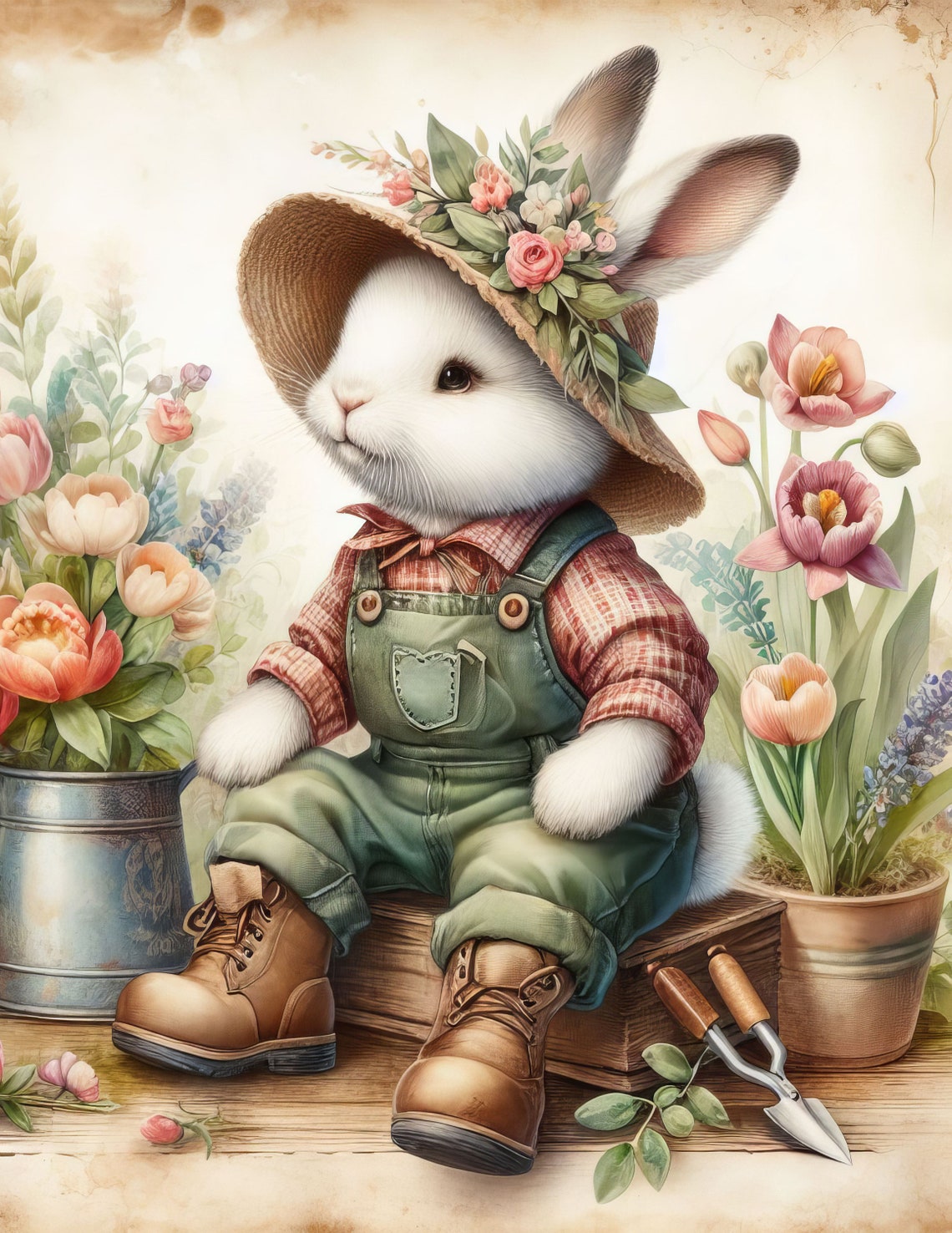Gardening Bunnies 10 High Res Watercolor Jpgs for Junk Journaling ...