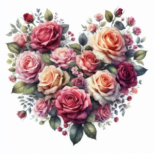 Floral Rose Heart Clip Art Bundle 10 High Res Watercolor Jpgs for Junk ...