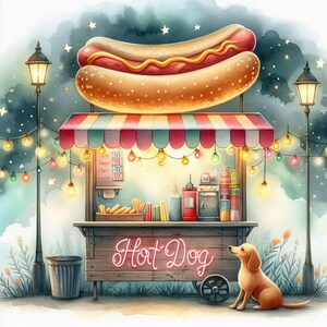 Hot Dog Stand Clip Art 10 High Res Watercolor Jpgs Junk Journaling ...