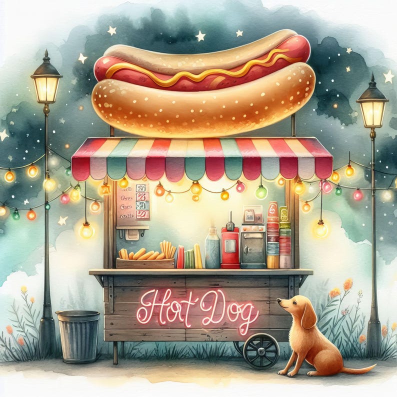 Hot Dog Stand: Clip Art, 10 High Res Watercolor Jpgs, Junk Journaling ...