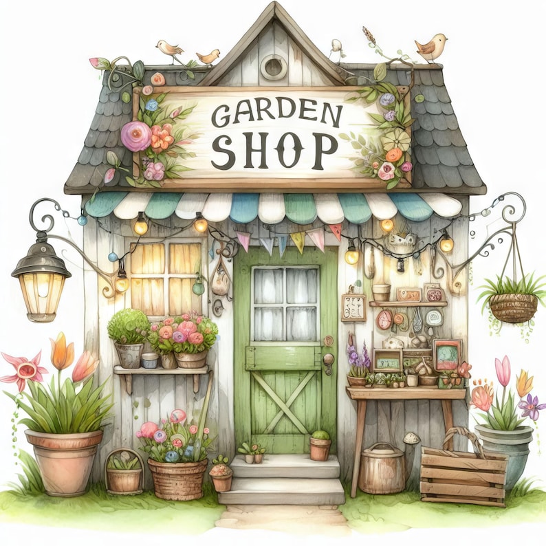 Garden Shop Clip Art 10 High Res Watercolor Jpgs Junk Journaling ...