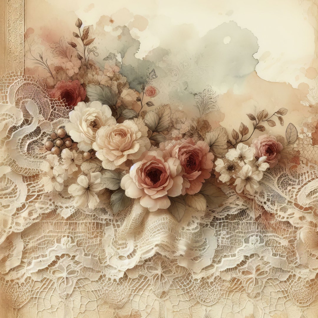 Vintage Lace Collage 10 High Res Watercolor Jpgs for Junk Journaling ...