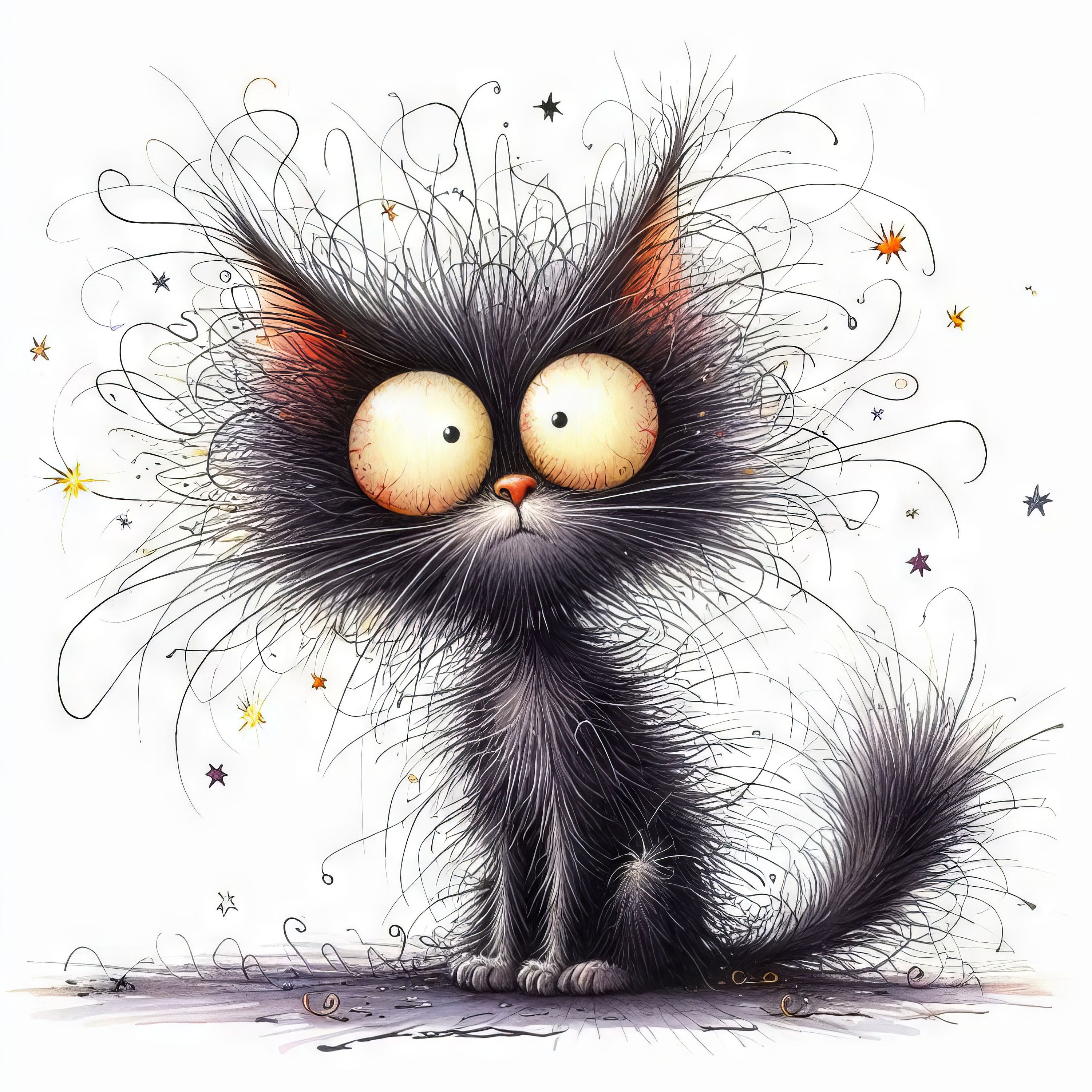 Frazzled Cat #2 Clip Art 10 High Res Watercolor Jpgs for Junk ...