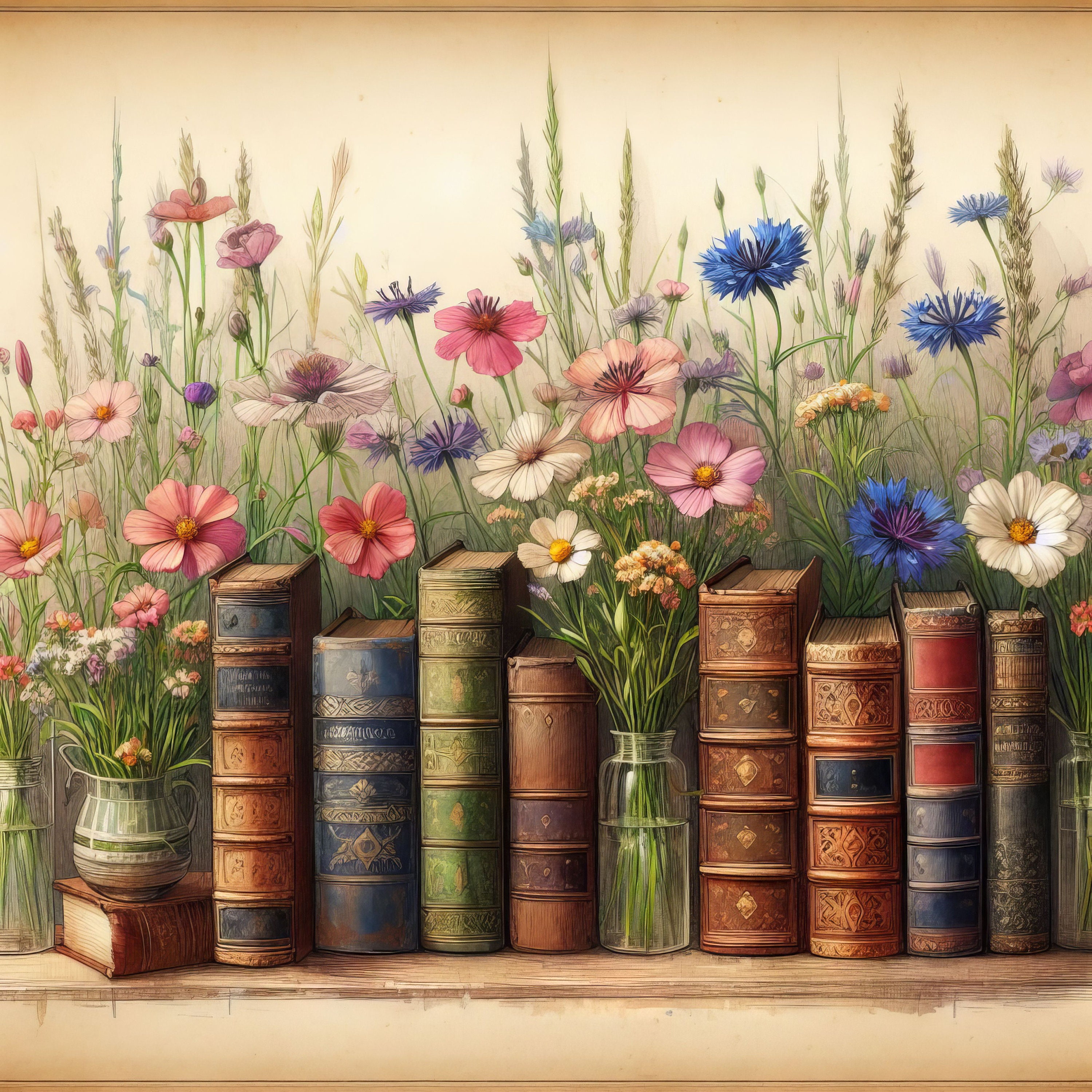 Books and Wildflowers: Clip Art Kit 10 High Res Watercolor Jpgs for ...