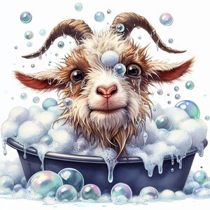 Frazzled Goat in Bubble Bath Clip Art 10 High Res Watercolor Jpgs Junk ...