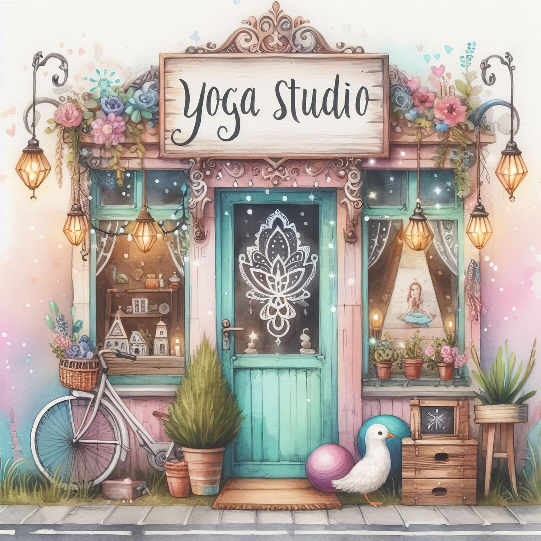 Yoga Studio Clip Art 10 High Res Watercolor Jpgs Junk Journaling ...