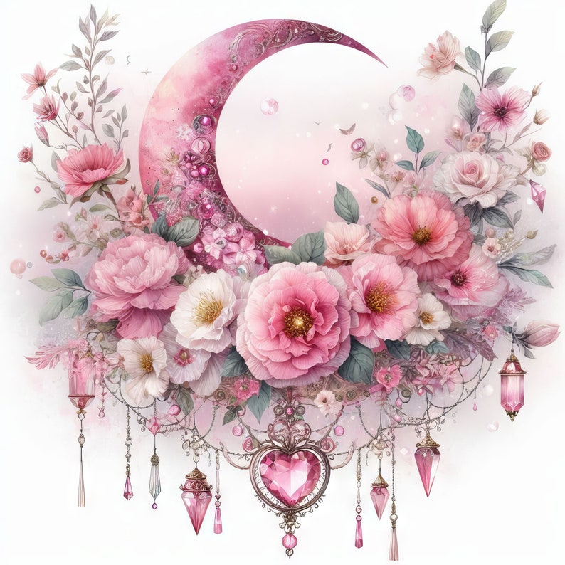 Pink Moon: Clip Art, 10 High Res Watercolor Jpgs, Junk Journaling ...