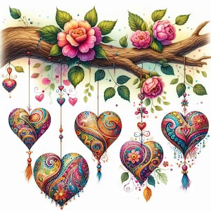 Hanging Paisley Hearts: Clip Art 10 High Res Watercolor Jpgs Junk ...