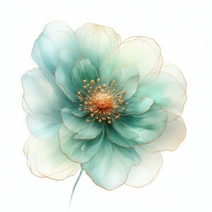 Exquisite Gold Edged Aqua Flower Clip Art 10 High Res Watercolor Jpgs ...