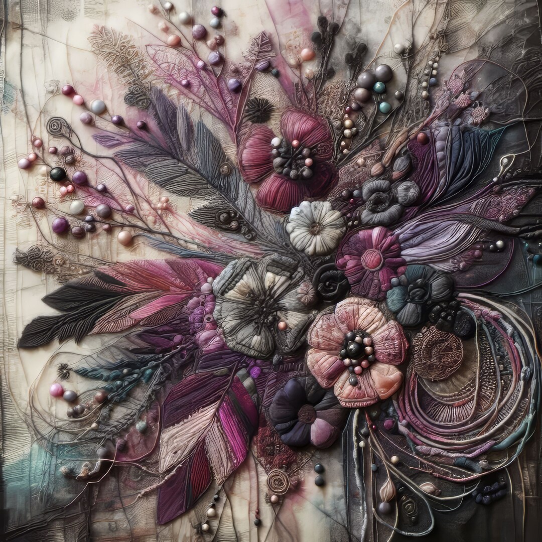 Boho Purple Fabric Collage: Clip Art, 10 High Res Watercolor Jpgs, Junk ...
