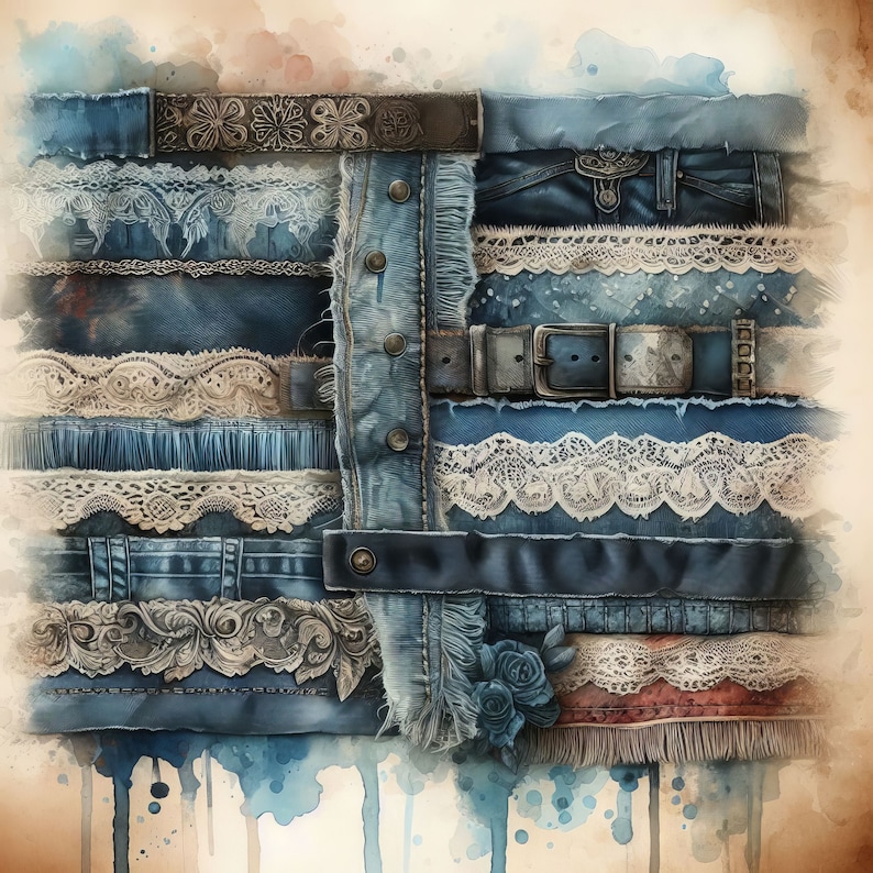 Blue Denim and Lace: Clip Art 10 High Res Watercolor Jpgs for Junk ...