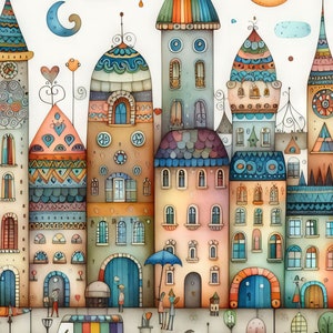 Whimsical City Clipart Bundle 10 High Res Watercolor Jpgs for Junk ...