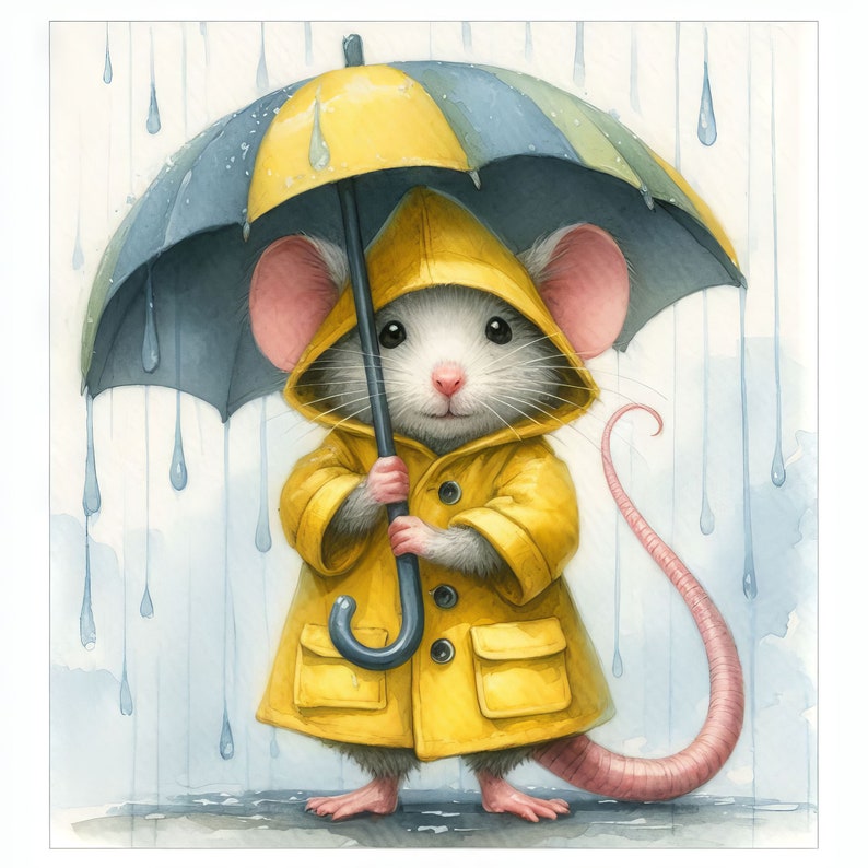 Mouse in the Rain Clip Art 10 High Res Watercolor Jpgs for Junk ...