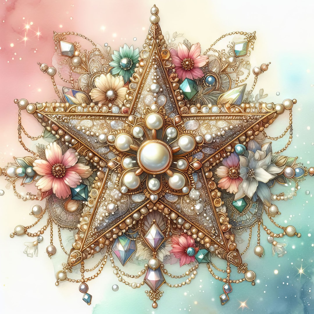 Jeweled Gold Star: Clip Art, 10 High Res Watercolor Jpgs, Junk ...