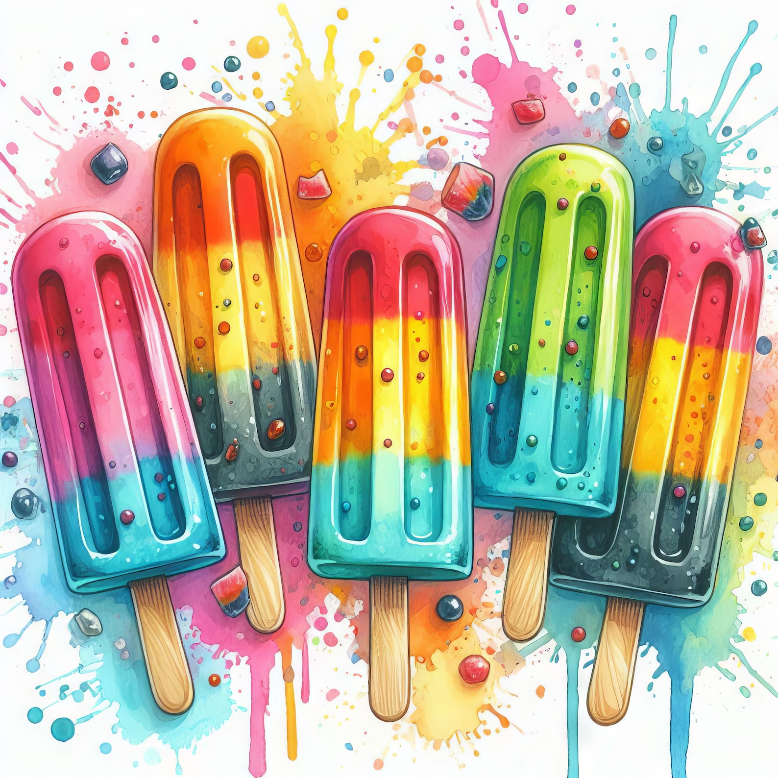 Yummy Summer Popsicles: Clip Art, 10 High Res Watercolor Jpgs, Junk ...