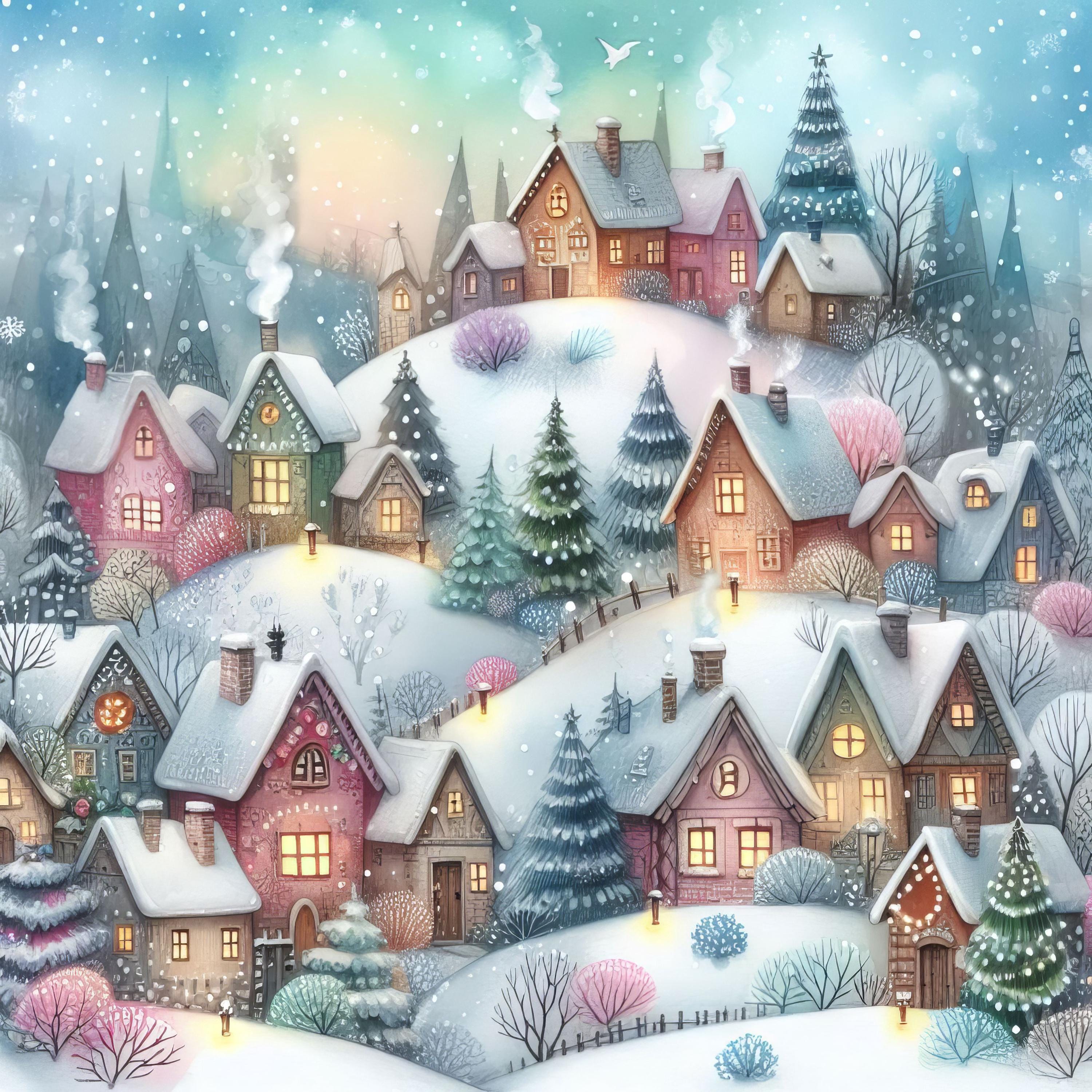 Christmas Hillside Village: Clip Art, 10 High Res Watercolor Jpgs, Junk ...