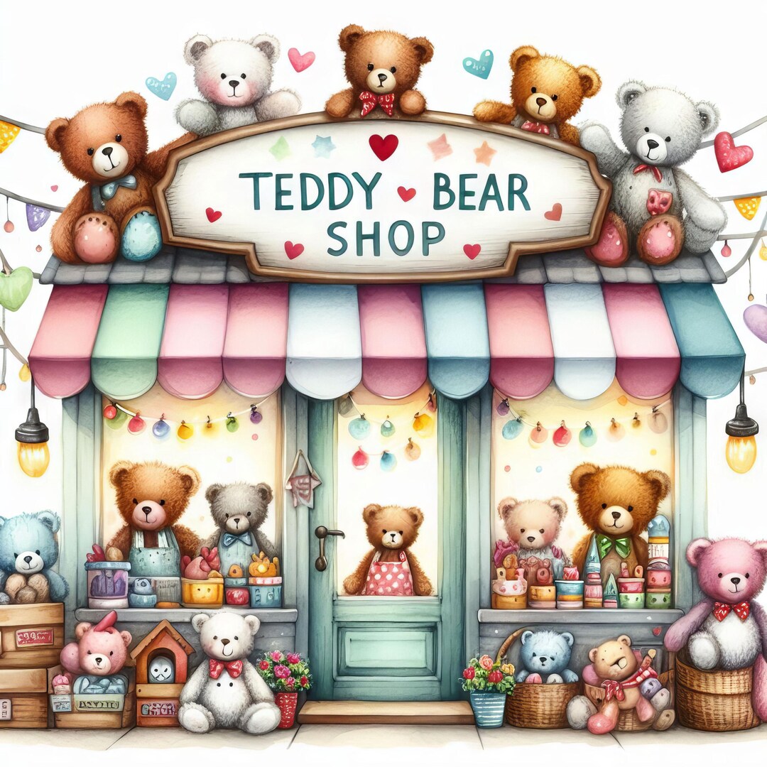 Teddy Bear Shop Clip Art 10 High Res Watercolor Jpgs Junk Journaling ...