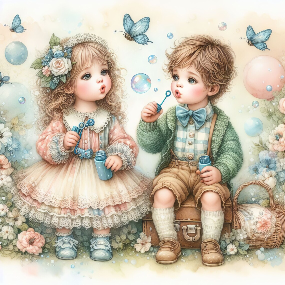 Blowing Bubbles: Clip Art, 10 High Res Watercolor Jpgs, Junk Journaling ...