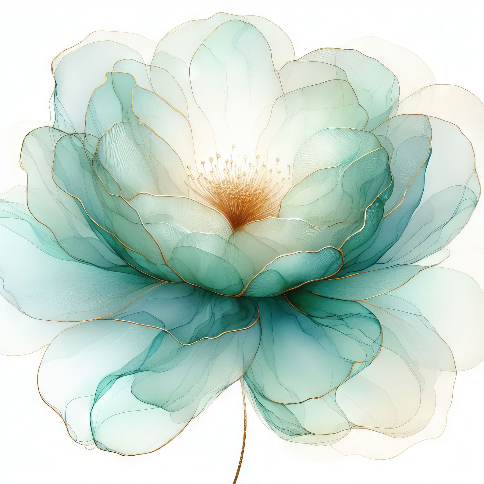 Exquisite Gold Edged Aqua Flower: Clip Art, 10 High Res Watercolor Jpgs ...