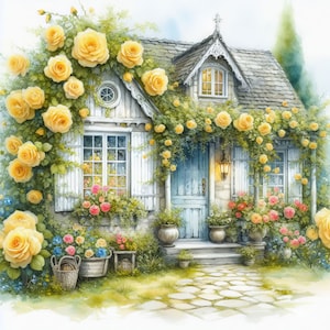 Yellow Rose Cottage: Clip Art, 10 High Res Watercolor Jpgs, Junk ...