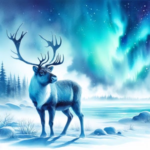 Nordic Blue Reindeer Clip Art Bundle 10 High Res Watercolor Jpgs for ...