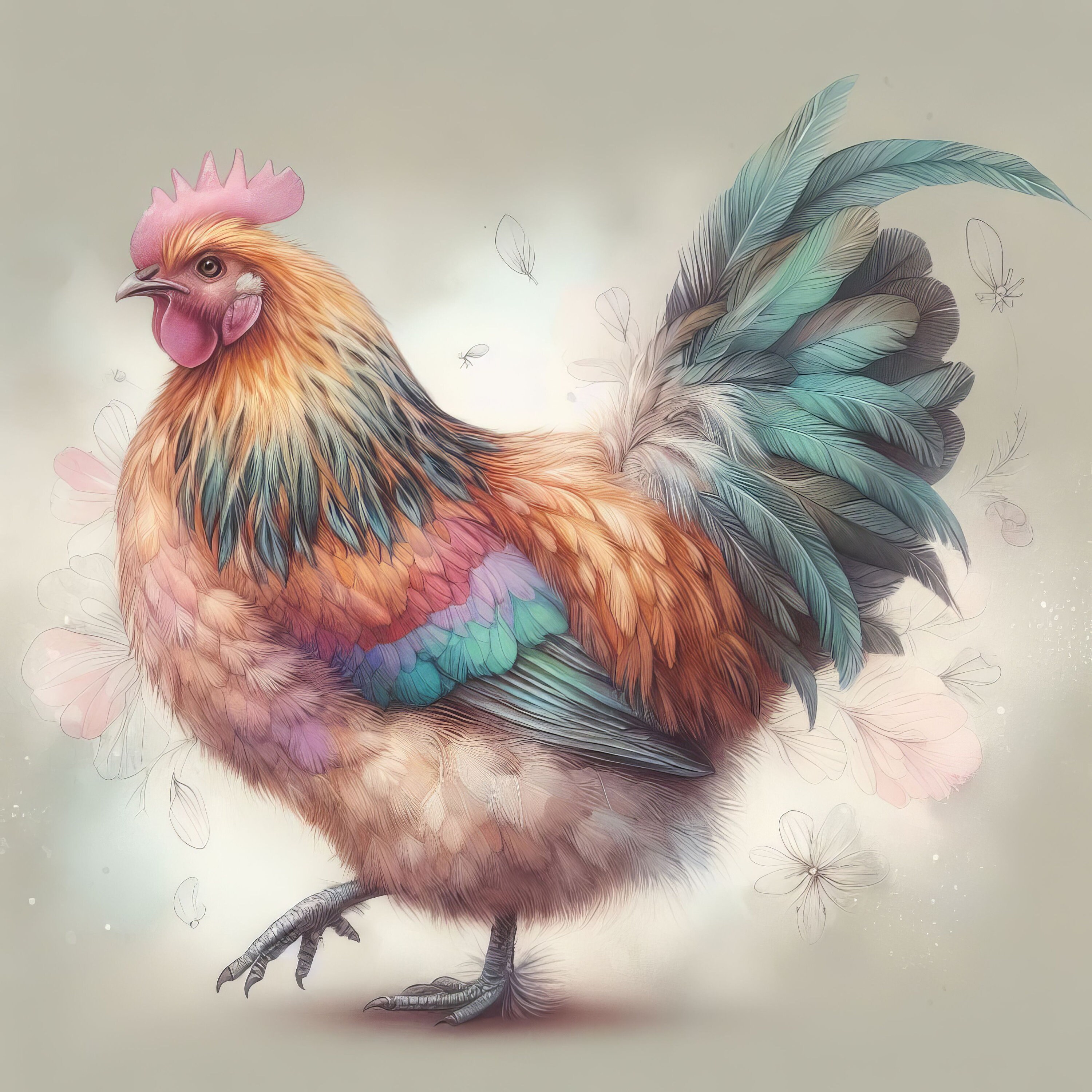 Pastel Chicken Clip Art Bundle 10 High Res Watercolor Jpgs for Junk ...