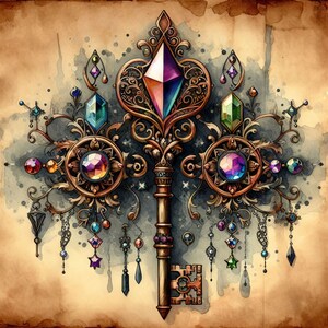 Gothic Jeweled Key Clip Art 10 High Res Watercolor Jpgs for Junk ...